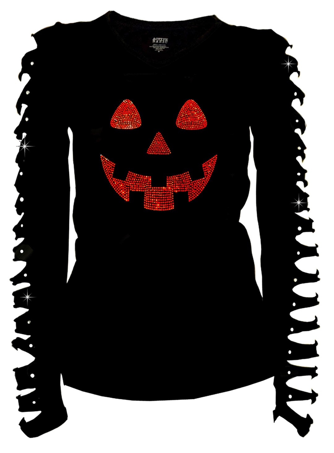 Halloween Pumpkin Face Shirt: Spooky Season, Ripped Cut Out Long ...