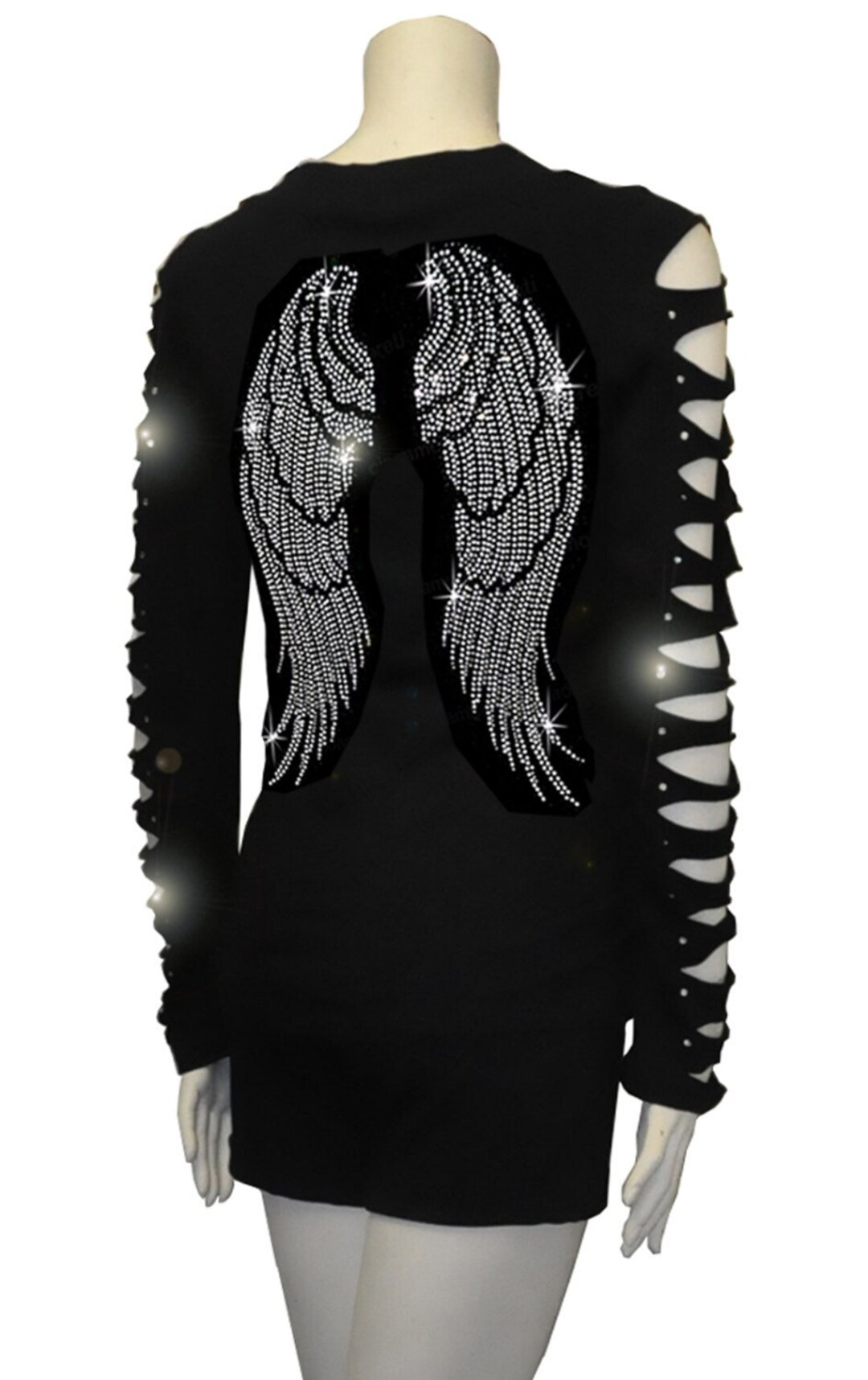 Rhinestone Angel Wings, Ripped Cut Out Sleeves V-neck Cotton Blended - Etsy