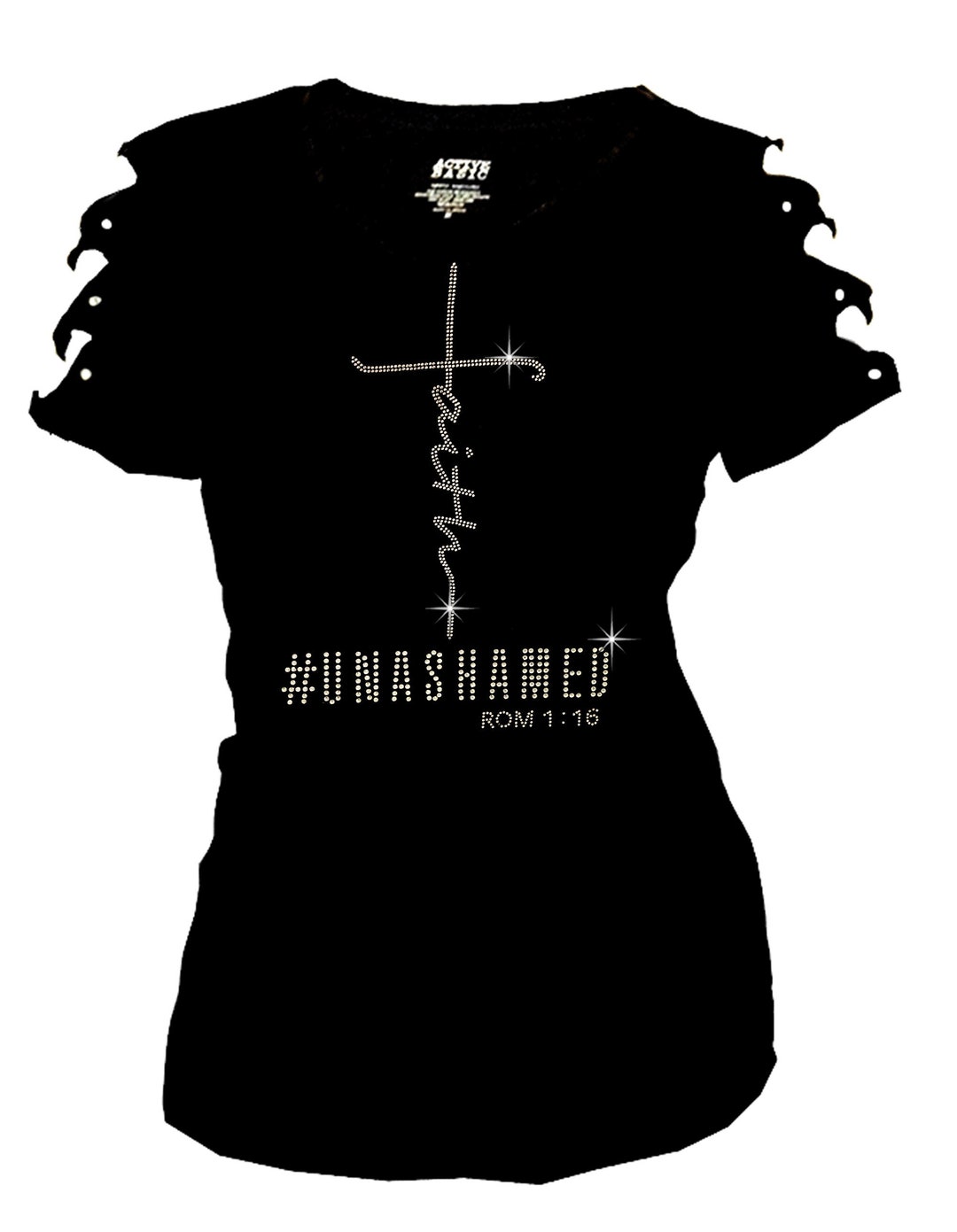 Rhinestone Christian T-shirt: Unashamed Faith, Ripped Cut Out Short ...