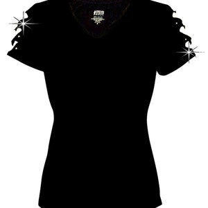 Rhinestone Angel Wings T-shirt: Ripped Cut Out Short Sleeves V-neck ...