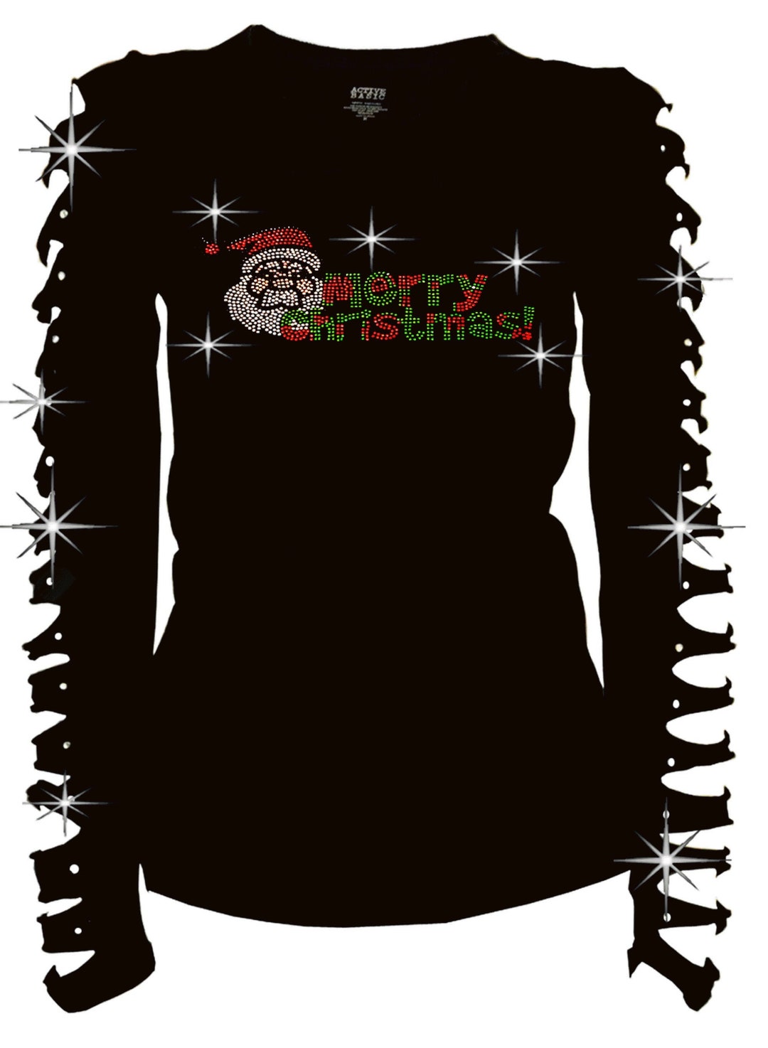 Rhinestone Santa Christmas T-shirt: Women's Long Sleeve Bling Top - Etsy