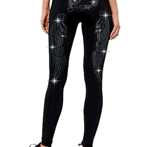 Women Blinging Angel Wings Cotton Rhinestones Leggings,s,m,l,xl,1xl,2xl ...