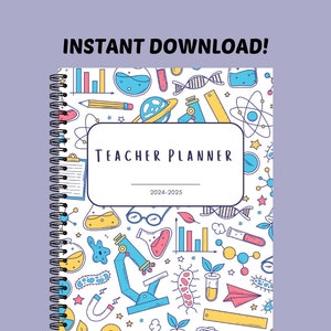 Teacher Planner, Academic Planner for Teachers, Pastel Science Doodles ...