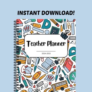 Teacher Planner, Academic Planner for Teachers, School Theme Doodles ...