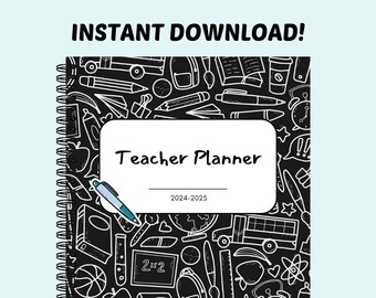Teacher Planner, Academic Planner for Teachers, School Theme Doodles ...