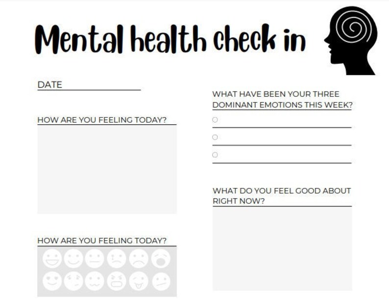 Mental Health Check In, Mental Health Planner, Digital Download ...