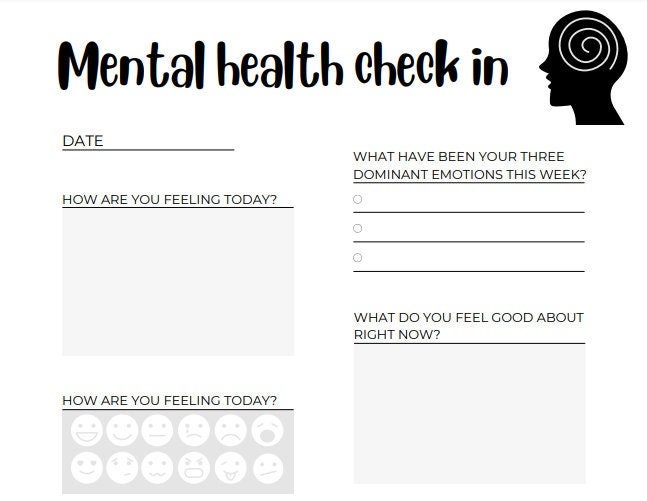 Mental Health Check In, Mental Health Planner, Digital Download ...