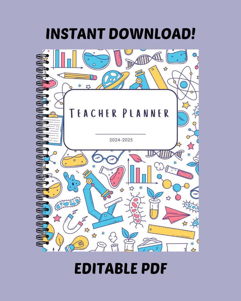 Teacher Planner, Academic Planner for Teachers, Pastel Science Doodles ...