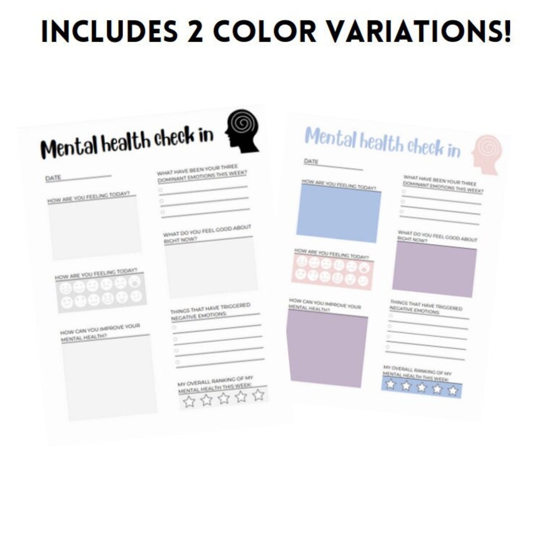Mental Health Check In, Mental Health Planner, Digital Download ...