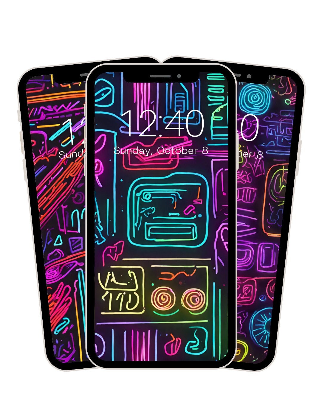 Neon Doodle Phone Background, Neon Phone Background, Phone Background ...