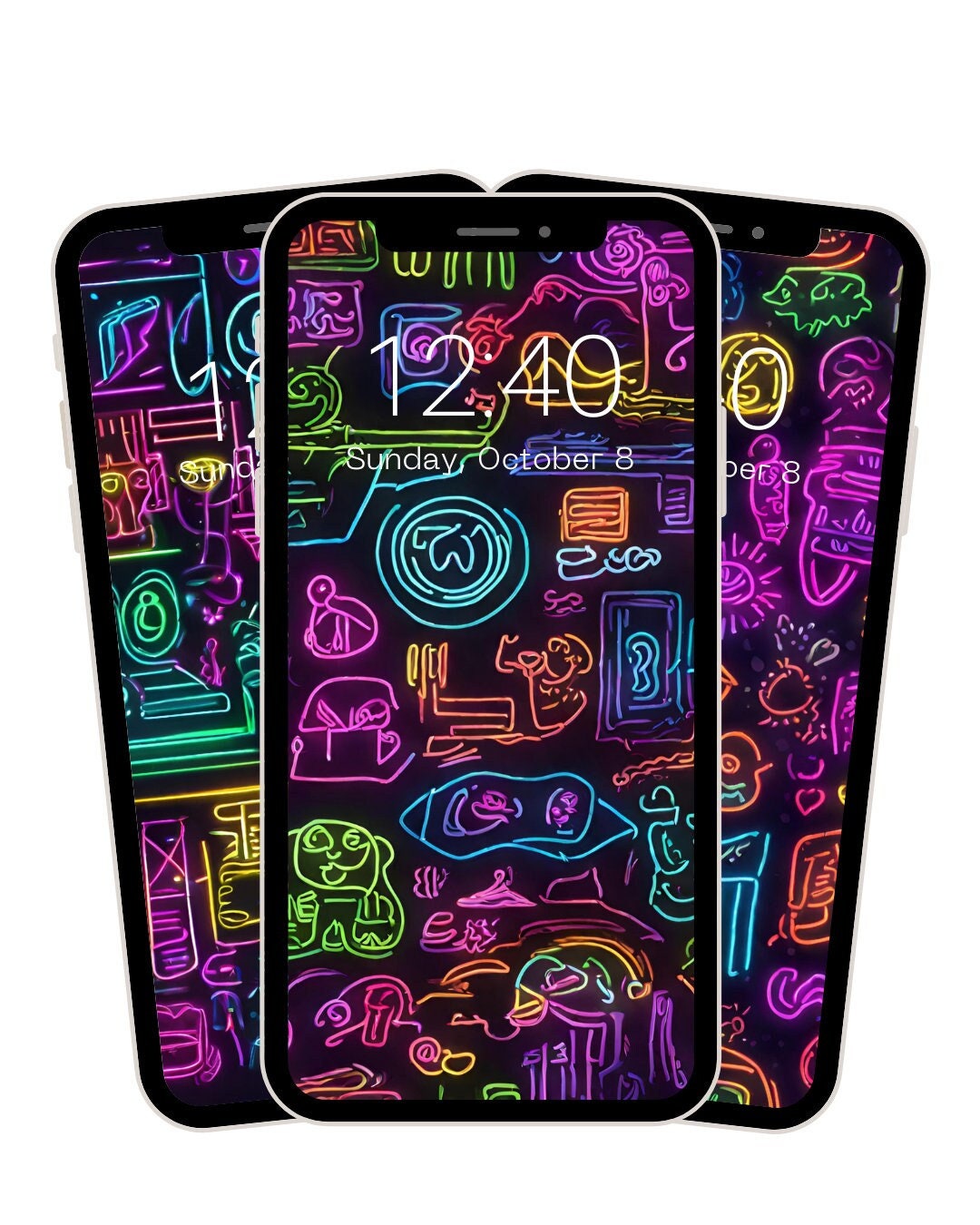 Neon Doodle Phone Background, Neon Phone Background, Phone Background ...