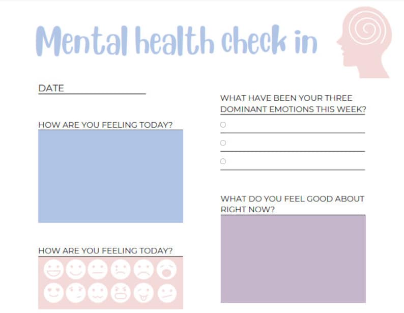 Mental Health Check In, Mental Health Planner, Digital Download ...