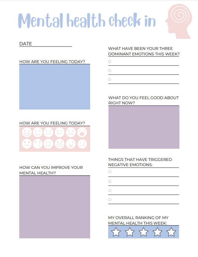 Mental Health Check In, Mental Health Planner, Digital Download ...