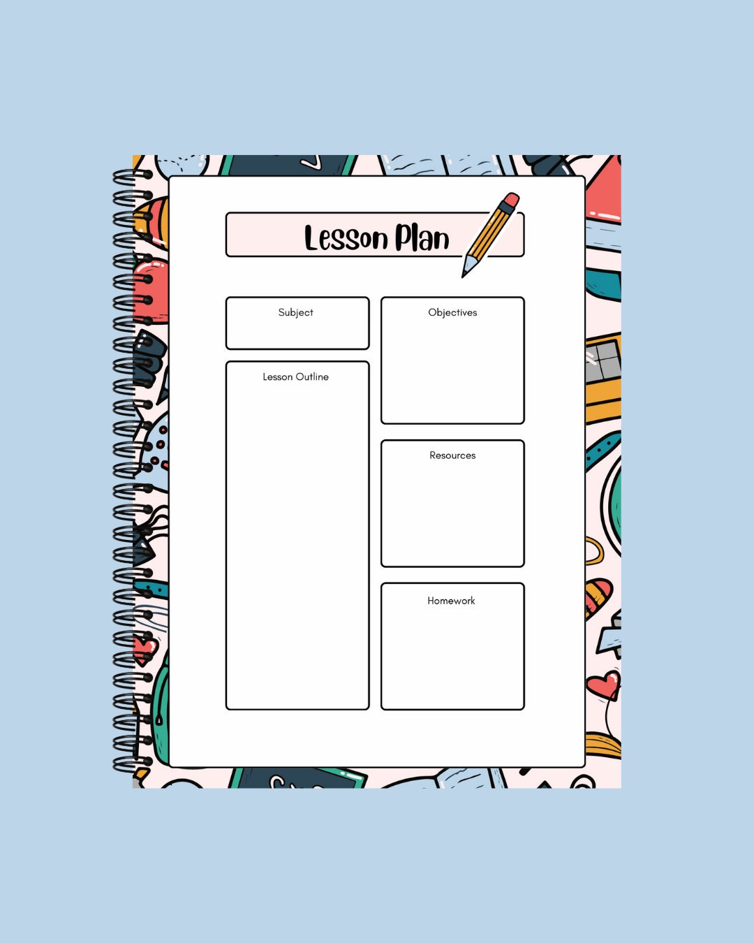Teacher Planner, Academic Planner for Teachers, School Theme Doodles ...