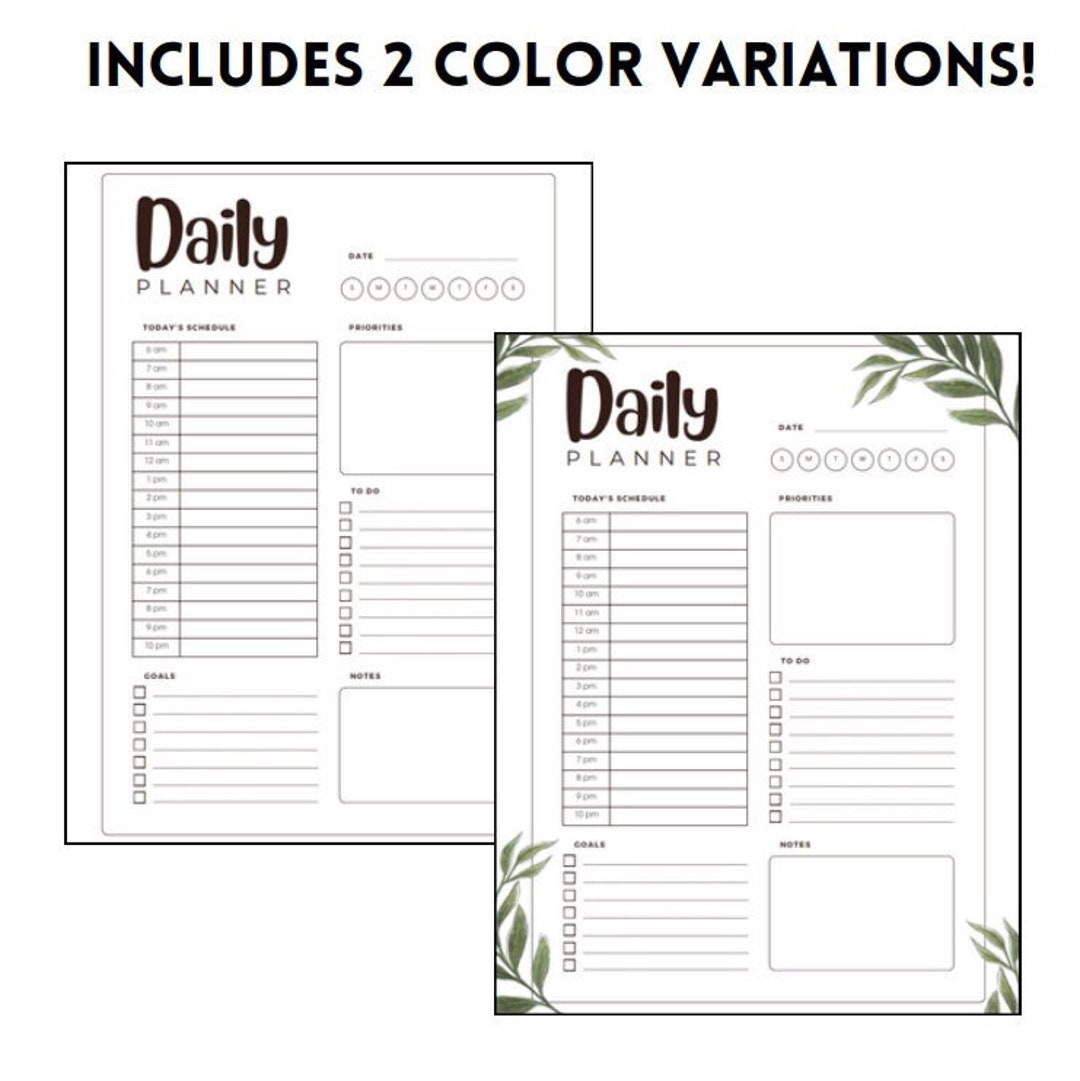 Greenery Daily Planner, Daily Schedule, Daily Planner, Digital Download ...