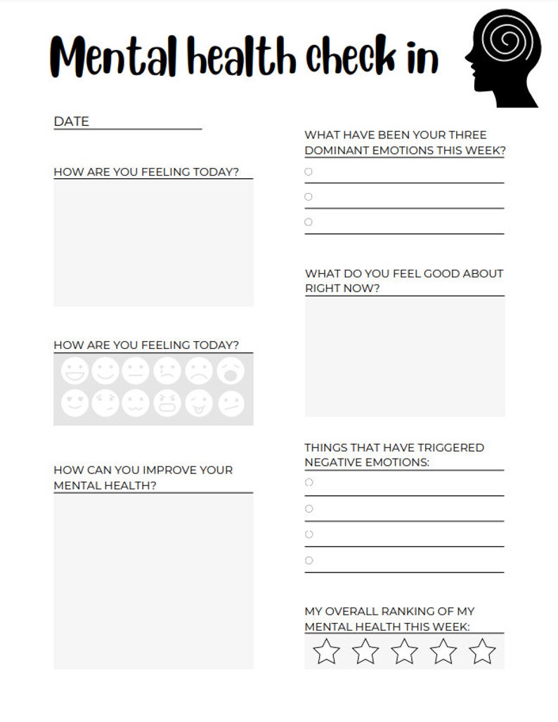 Mental Health Check In, Mental Health Planner, Digital Download ...