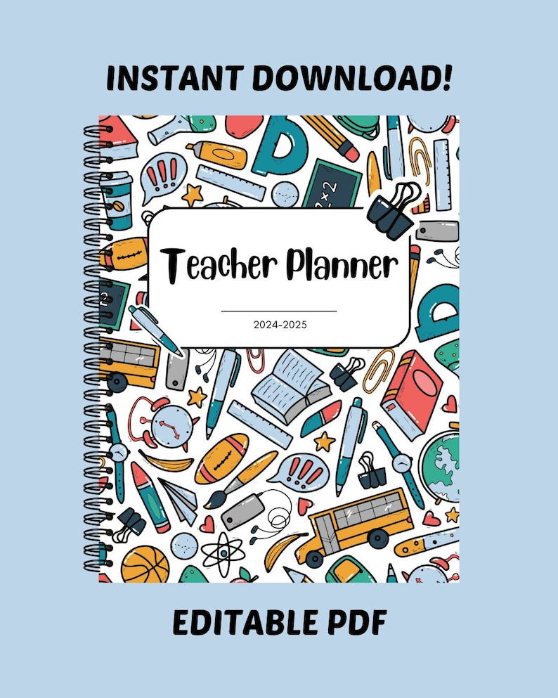 Teacher Planner, Academic Planner for Teachers, School Theme Doodles ...