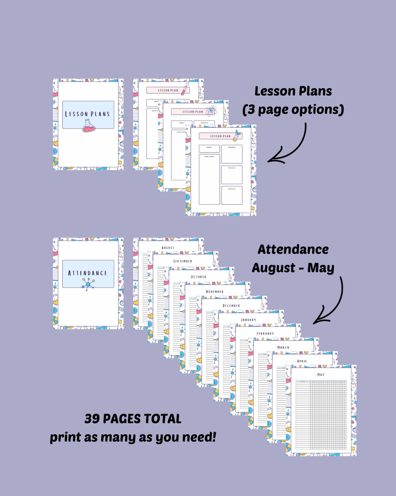 Teacher Planner, Academic Planner for Teachers, Pastel Science Doodles ...