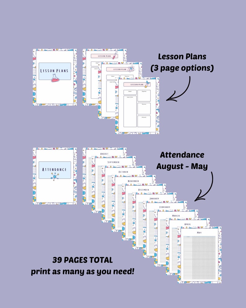 Teacher Planner, Academic Planner for Teachers, Pastel Science Doodles ...