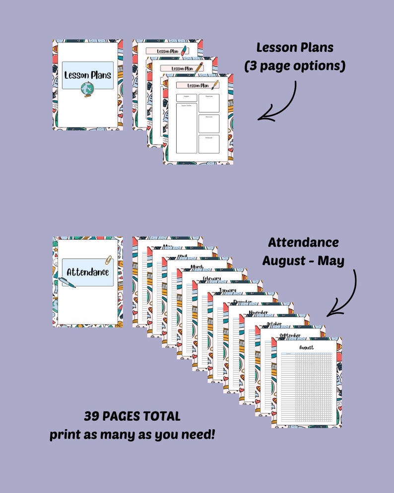 Teacher Planner, Academic Planner for Teachers, School Theme Doodles ...