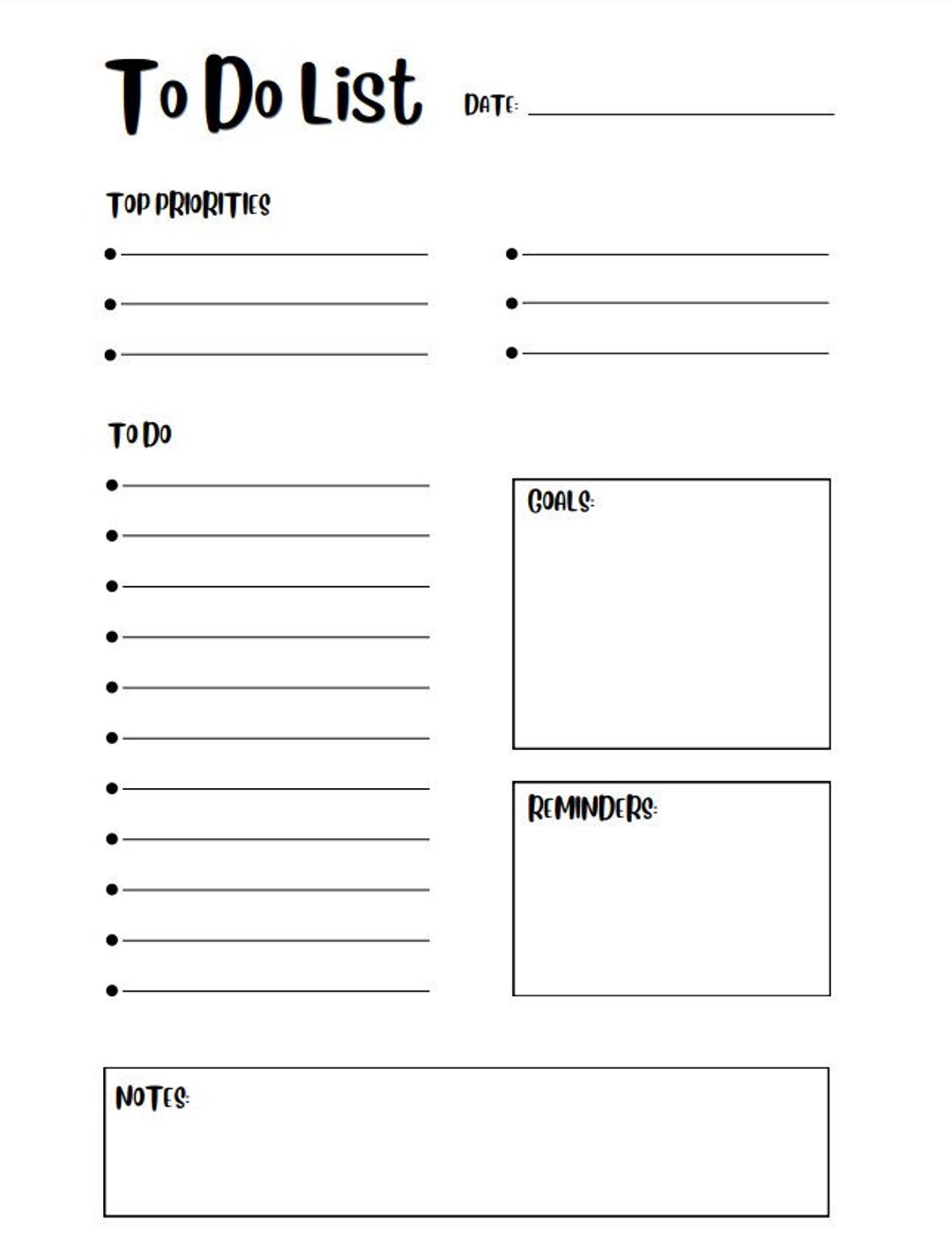 Simple Black and White Daily to Do List, Daily to Do List, Digital ...