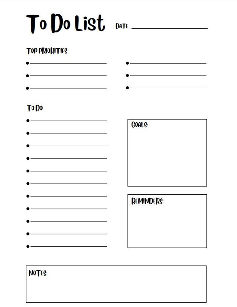 Simple Black and White Daily to Do List, Daily to Do List, Digital ...