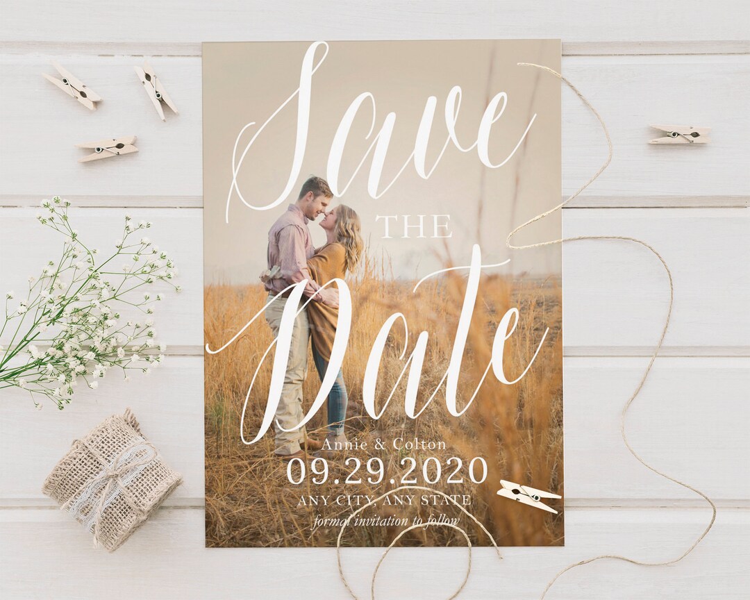 Couple Portrait Save the Date Cards Cursive Font Wedding - Etsy