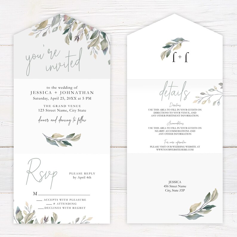 Printed Invitation: Botanical Vine All in One Invitation, - Etsy