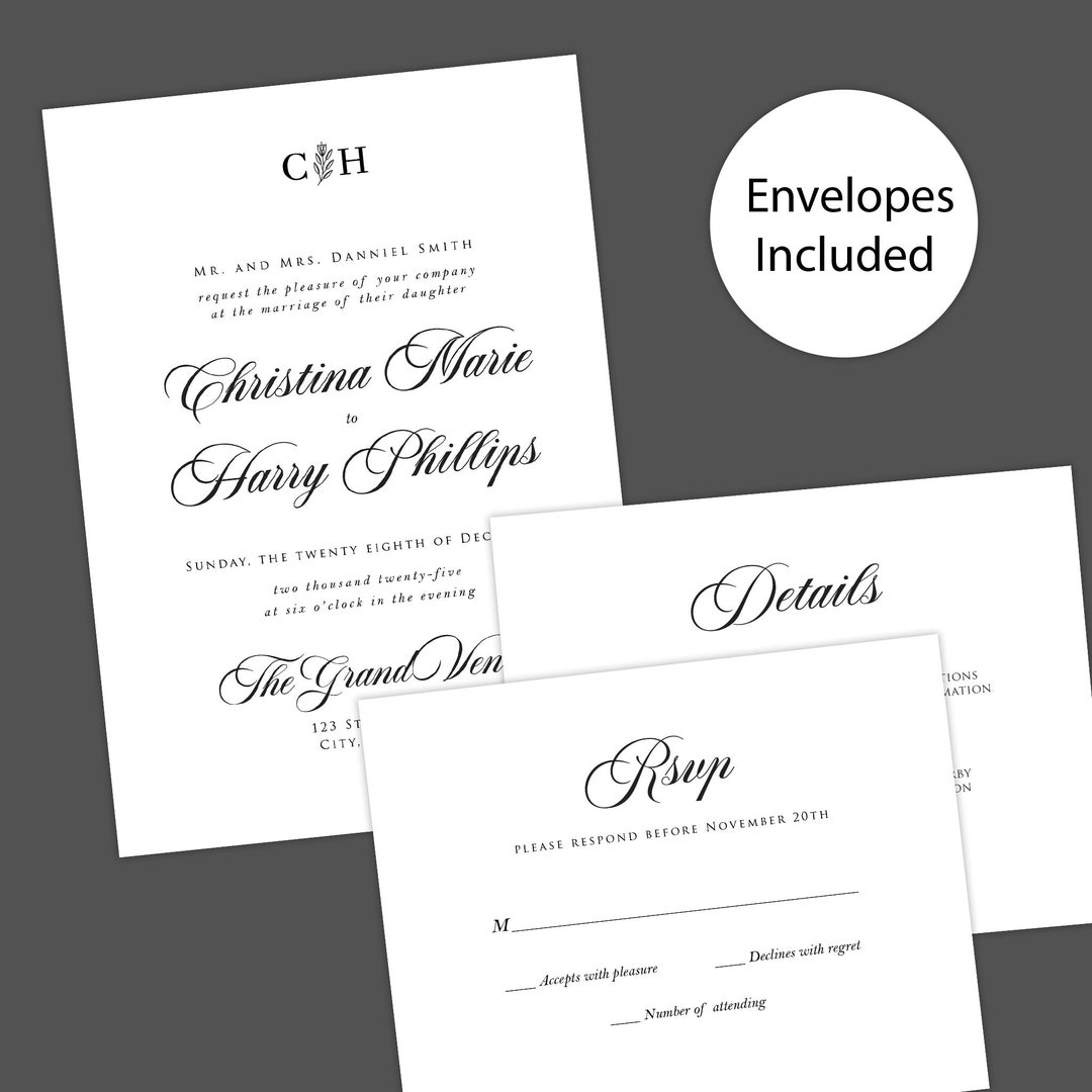 Elegant: Simple Formal Wedding Invitation Suite - Etsy