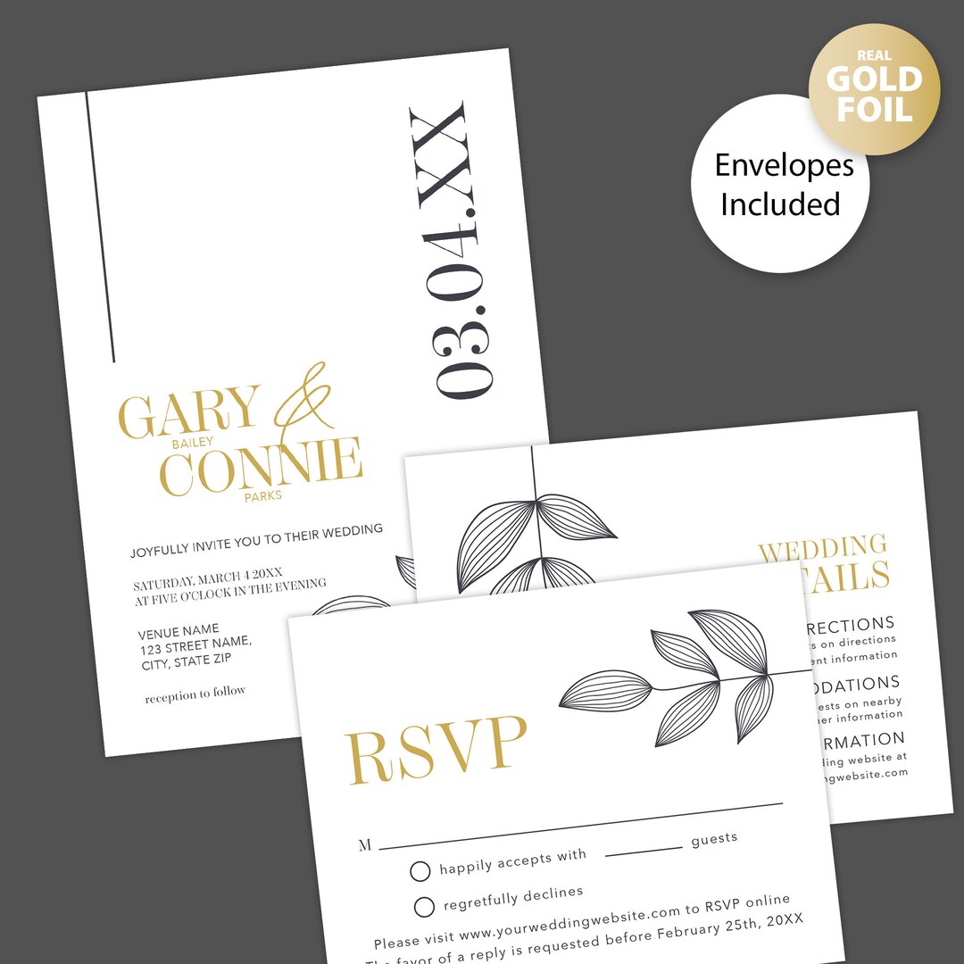 Printed Foil Invitations: Leaf Imprint Foil Invitation - Etsy
