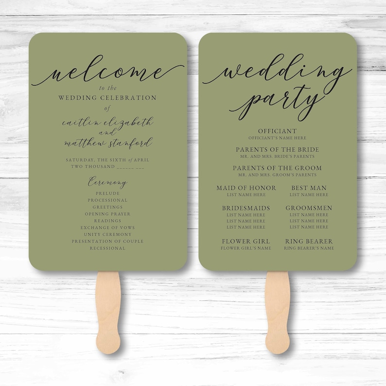 Personalized Wedding Program Fans Wooden Handle Elegant Script ...