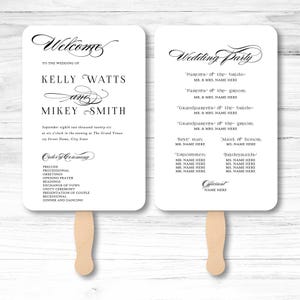 Elegant Customized Wedding Program Fans: Printed Details on Wooden ...