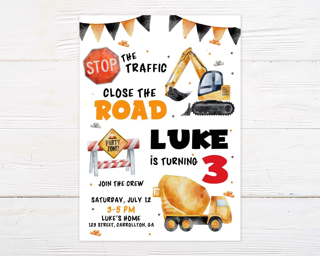 Construction Birthday Invitation Bundle: Dump Truck, Excavator ...