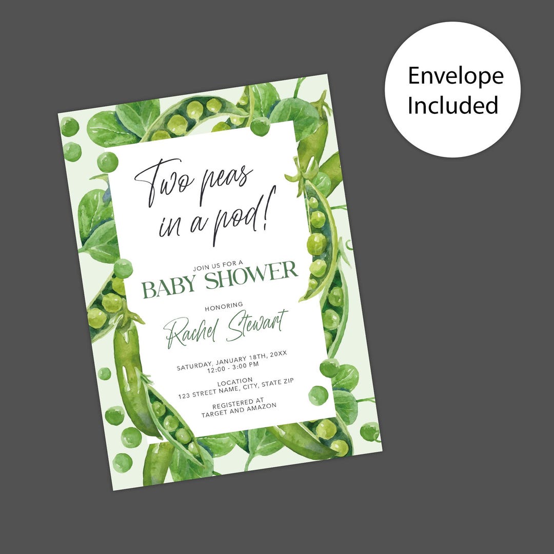 Printed Two Peas in a Pod Baby Shower Invitations - Customizable ...