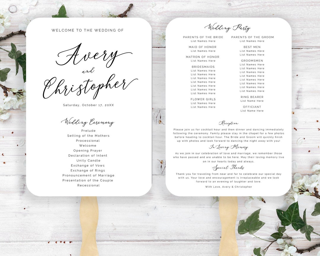 Event Fan: Classy Cursive Monogram Wedding Program - Etsy