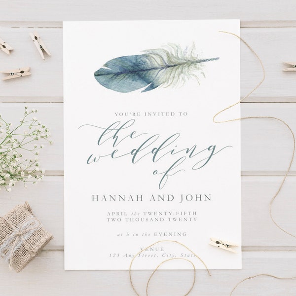 Feather Wedding Invitations - Etsy