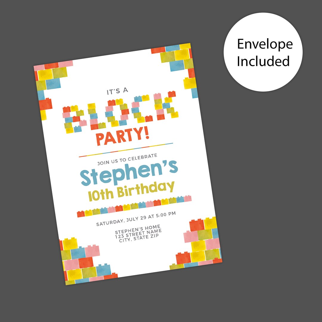 Lego-inspired Block Party Birthday Invitation Bundle: Customizable ...
