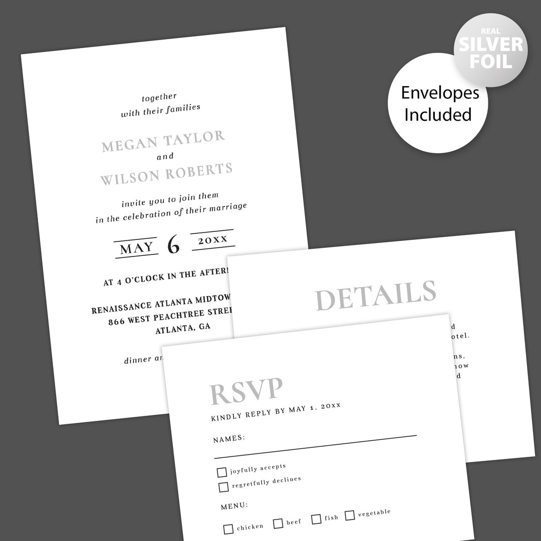 Printed Foil Invitations: Simple Bold Minimalist Foil Invitation - Etsy