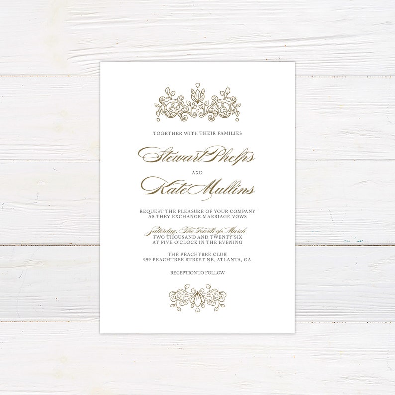 Elegant Minimalist Floral Wedding Invitation - Minimal Vintage Floral ...