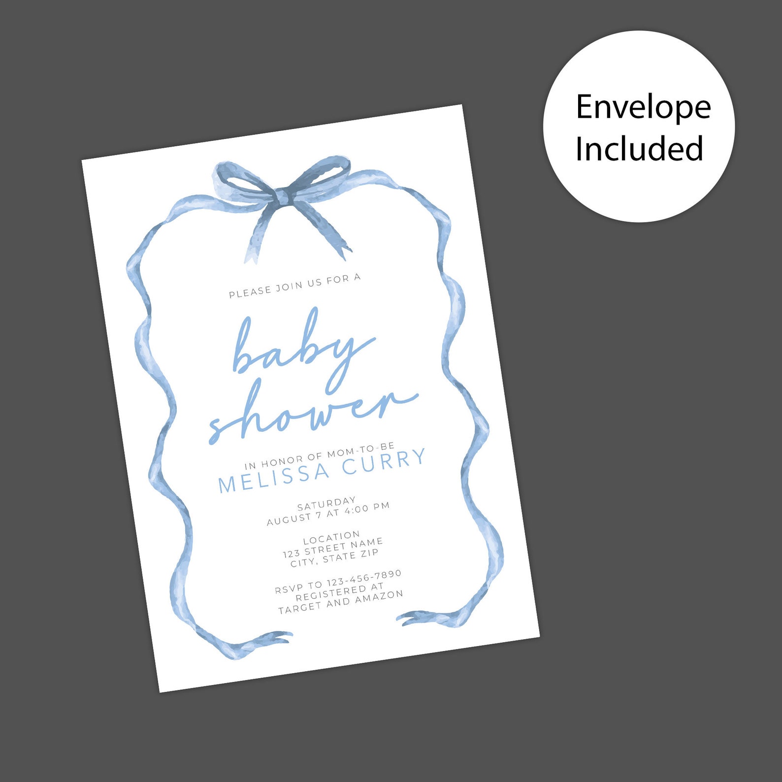 Printed Baby Shower Invitation: Soft Blue Ribbons - Etsy