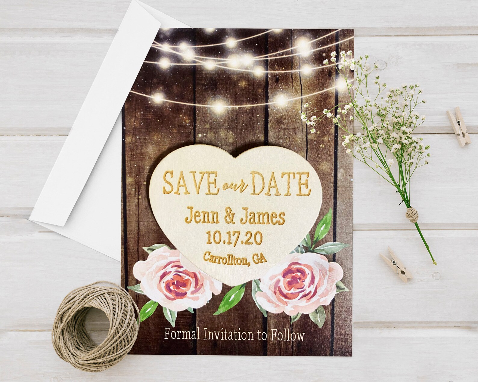 Laser Engraved Wood Heart Save the Date Card Wedding - Etsy