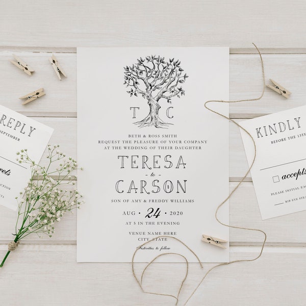 Oak Tree Wedding Invitation - Etsy