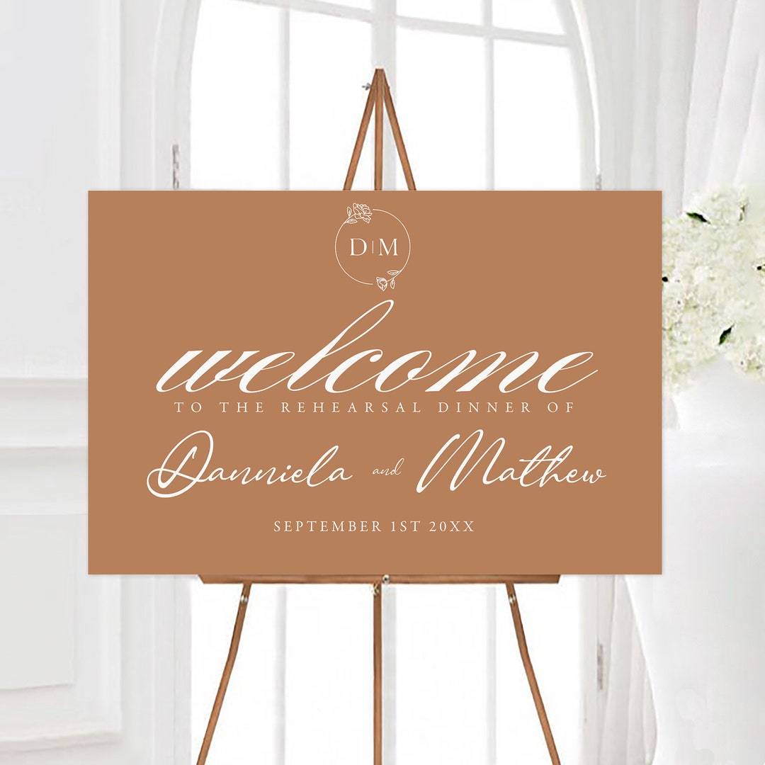 Floral Monogram Welcome Sign, Rehearsal Dinner Sign, Rehearsal Dinner ...