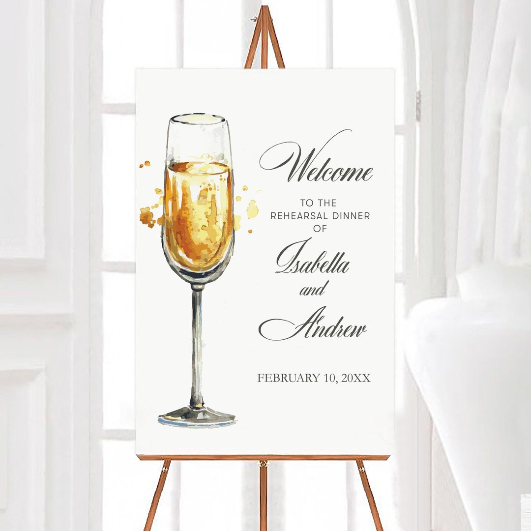 Elegant Champagne Welcome Sign for Rehearsal Dinner - Custom Printed ...