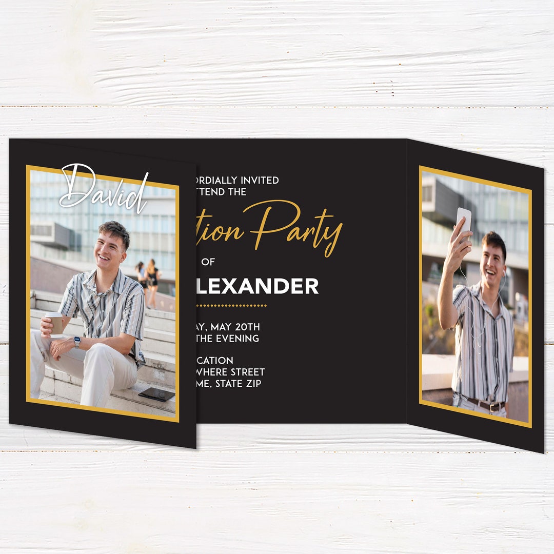 Modern Six-photo Gatefold Graduation Invitation Custom Folded Grad Card ...