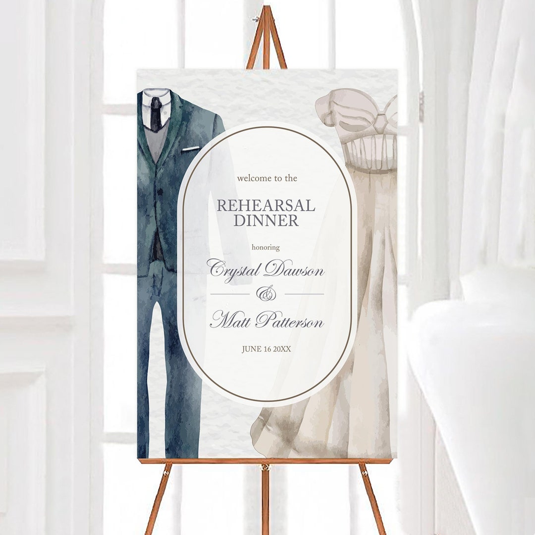 Elegant Custom Printed Rehearsal Dinner Welcome Sign: Formal Attire ...