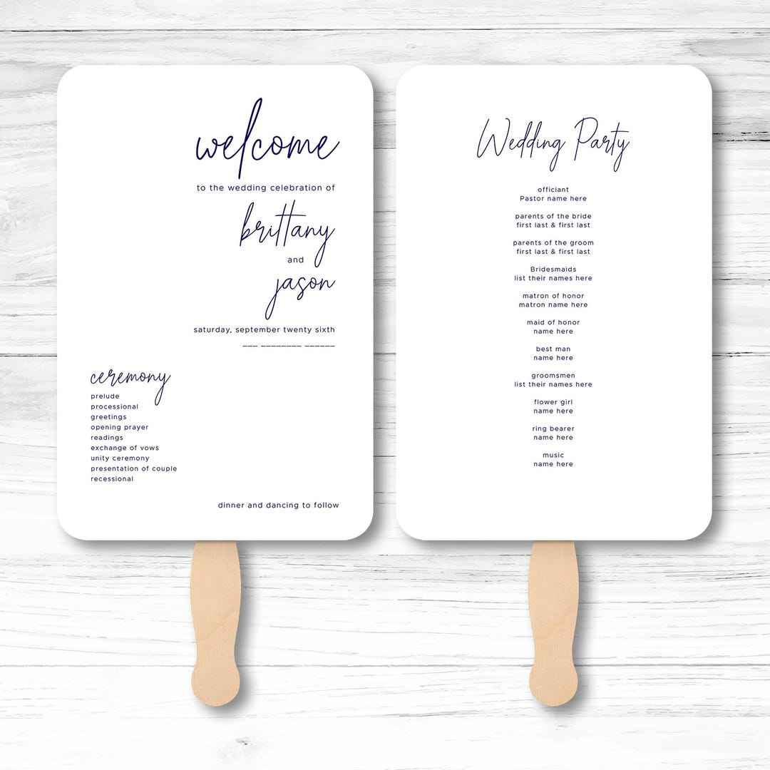 Personalized Wedding Program Fans Wooden Handle Elegant Script ...