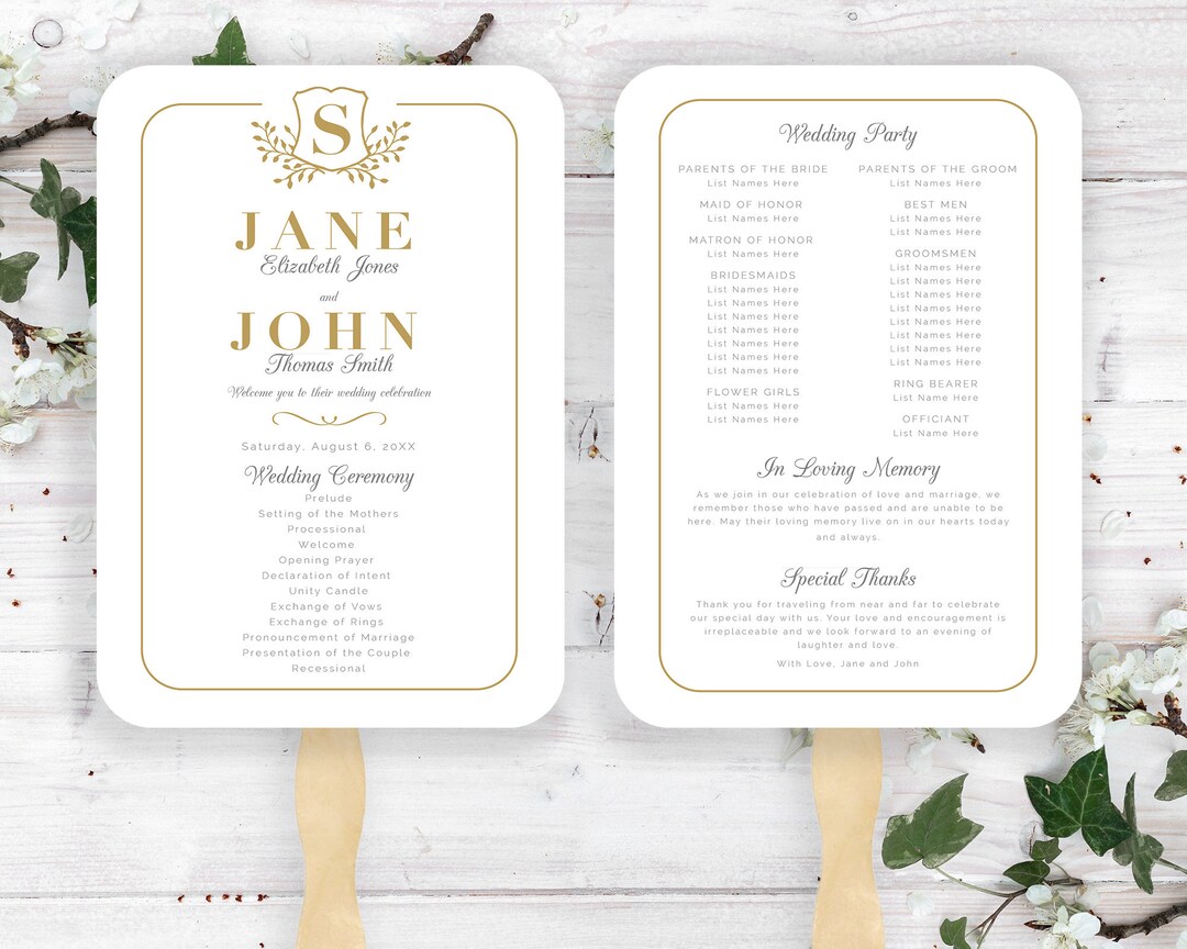 Monogram Floral Shield Wedding Program Fan Ceremony Wedding - Etsy