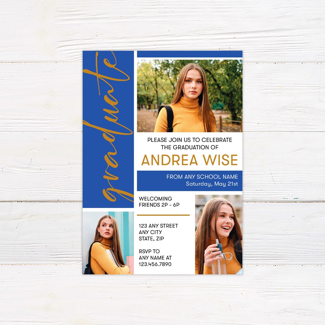 Elegant Minimalist Graduation Photo Invitation: Custom Announcement Card for High School ...