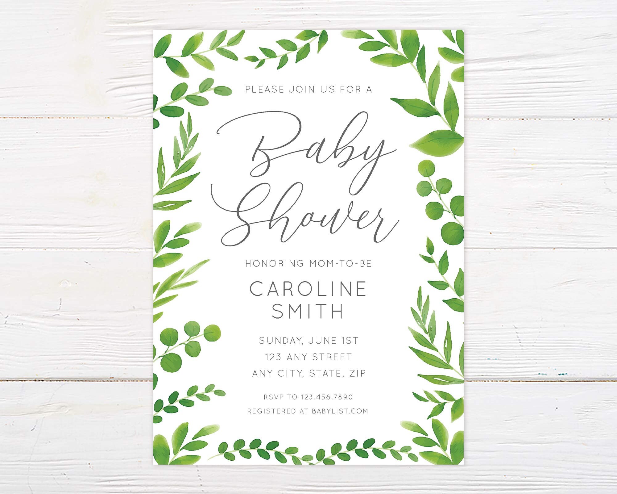 Printed Baby Shower Invitation: Elegant Leaf Border Shower Invitation ...